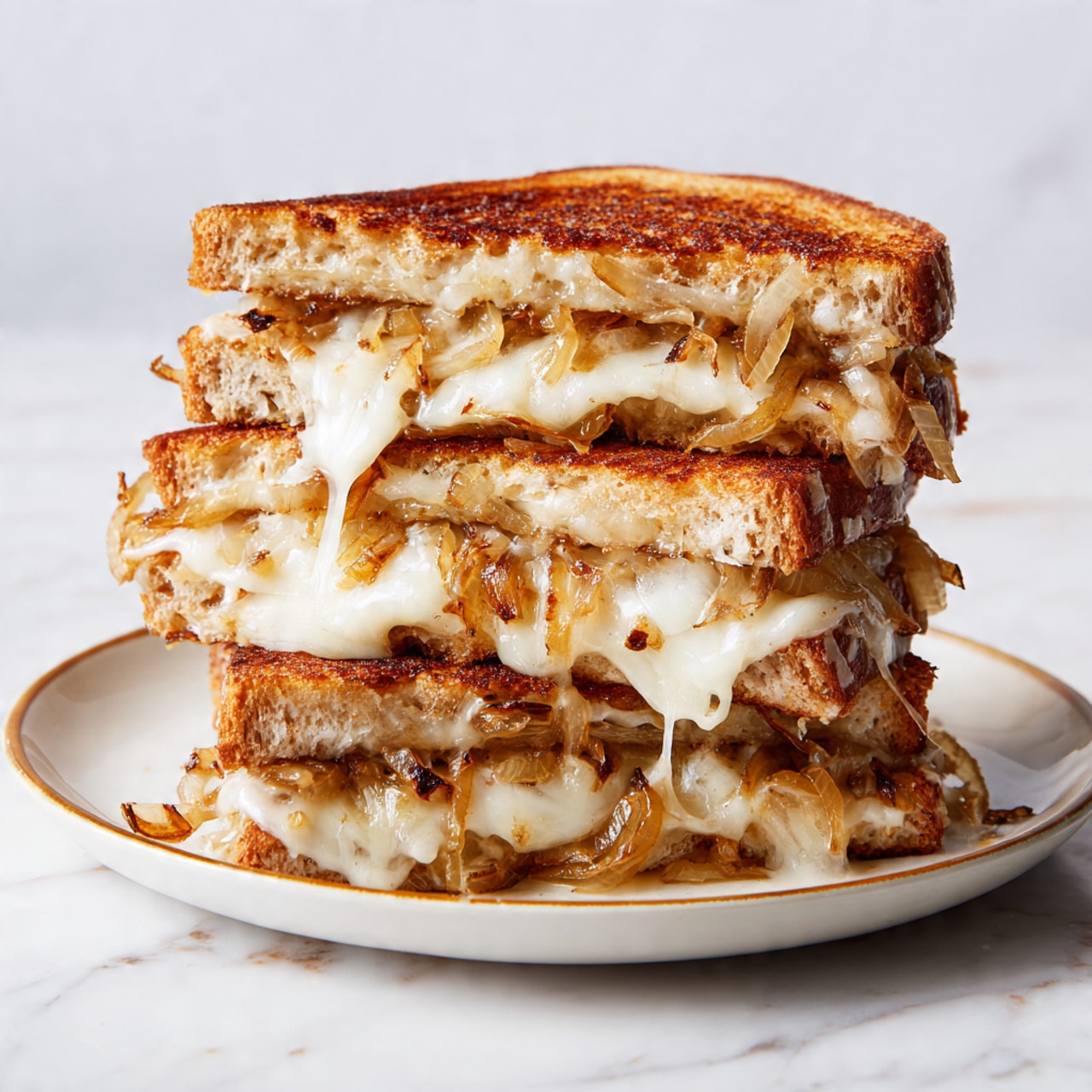 Grilled Cheese Patty Melts with Caramelized Onions & Beef