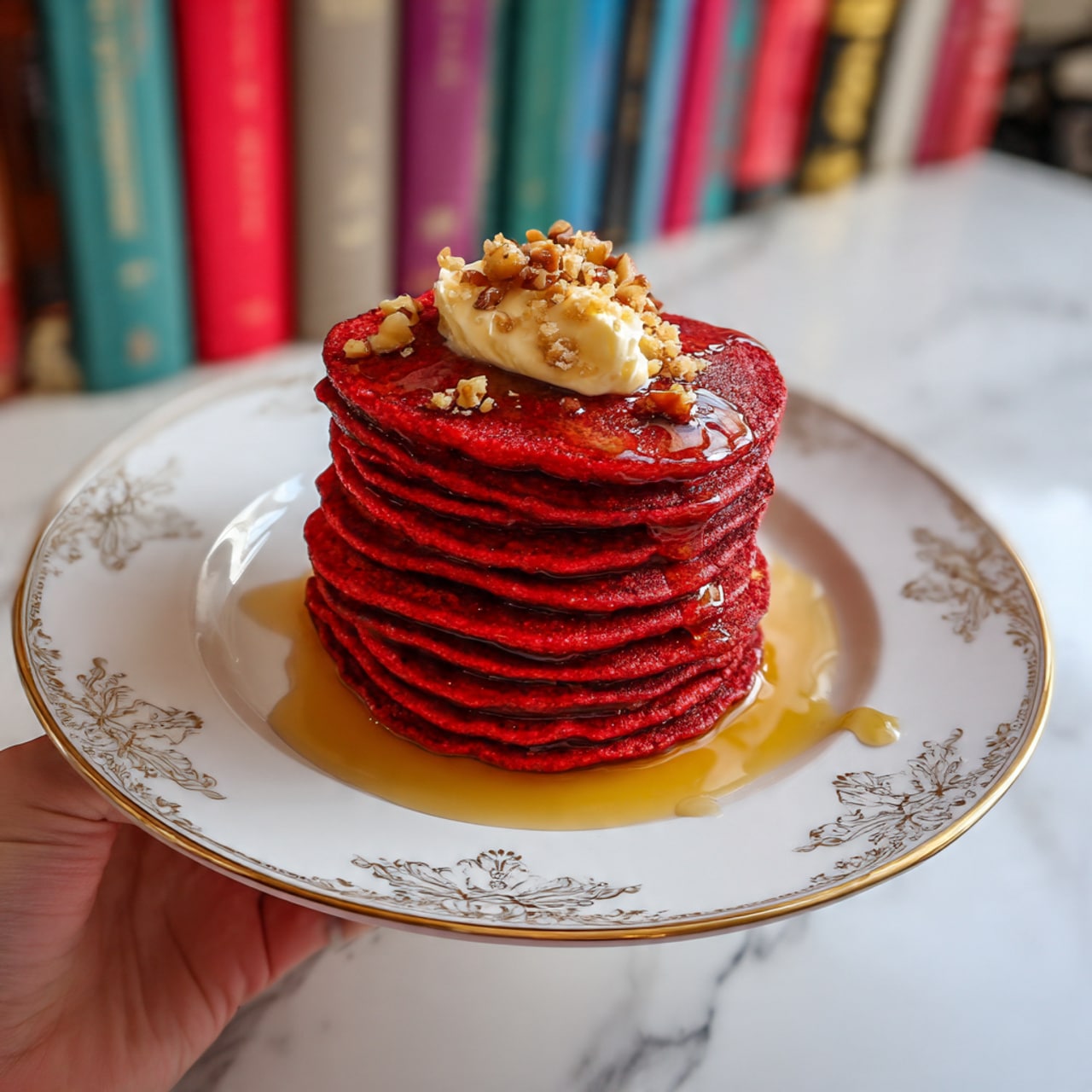 Red Velvet Pancakes with Cream Cheese Frosting | Delicious & Festive