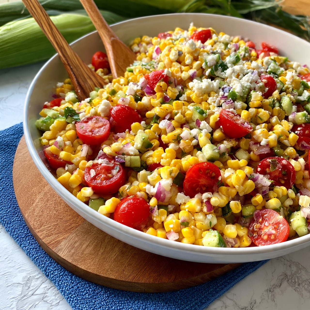 Summer Corn Salad with Tomatoes, Cucumbers & Lime Dressing