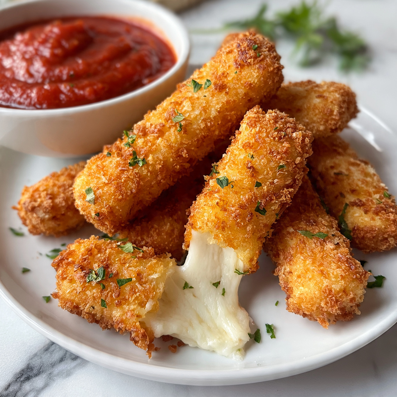 Air-Fried Mozzarella Sticks | Crispy & Melted Snack